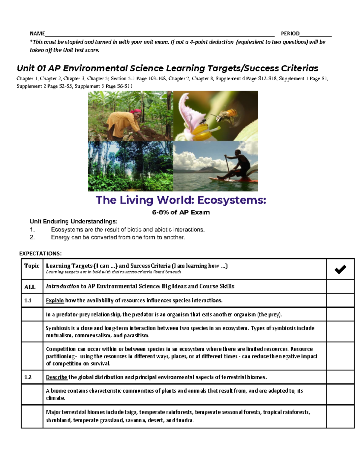 AP Environmental Science Unit 01: Ecosystems and Biogeochemical Cycles ...