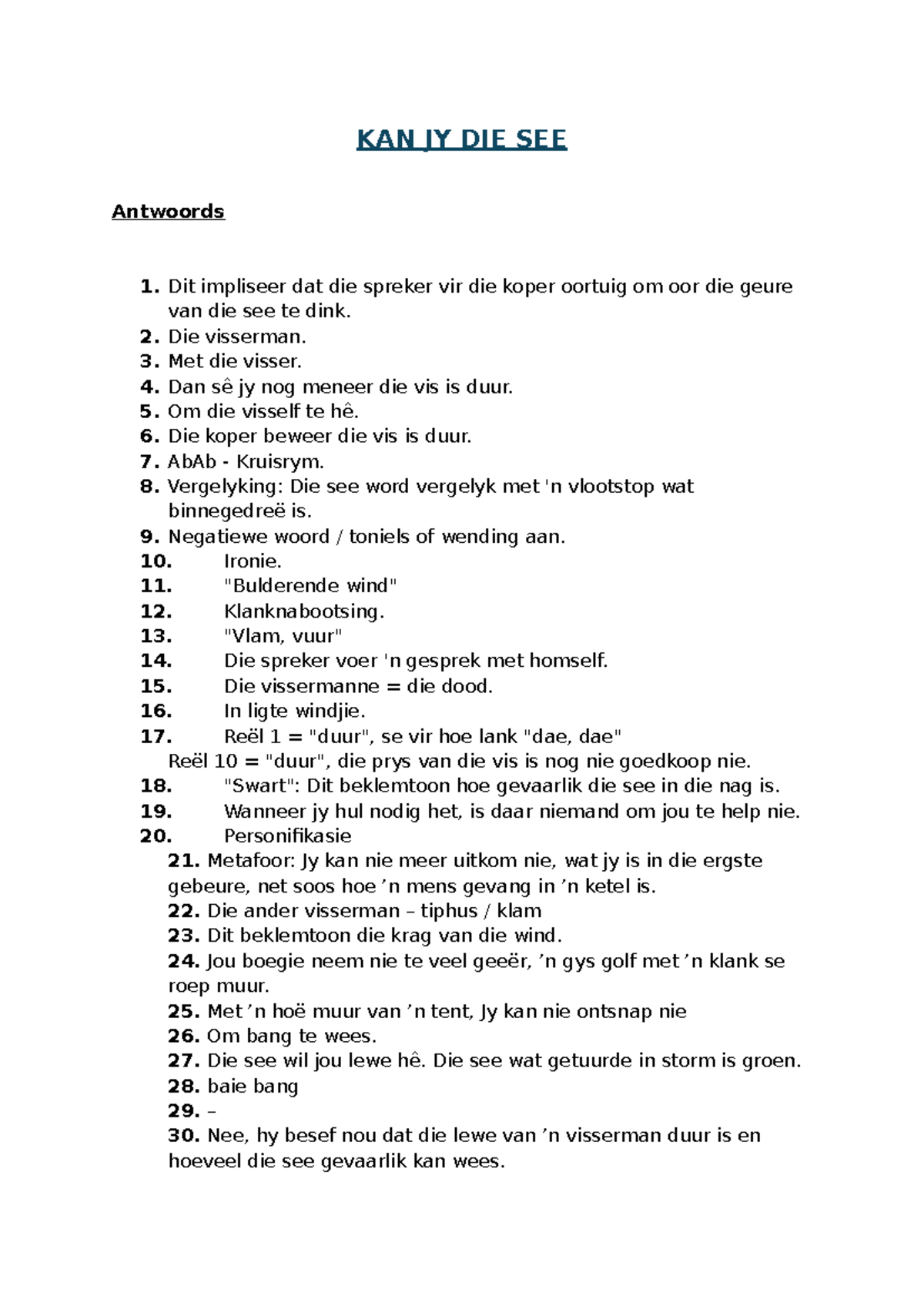 KAN JY DIE SEE - Poem Analyses and Interpretations - Studocu