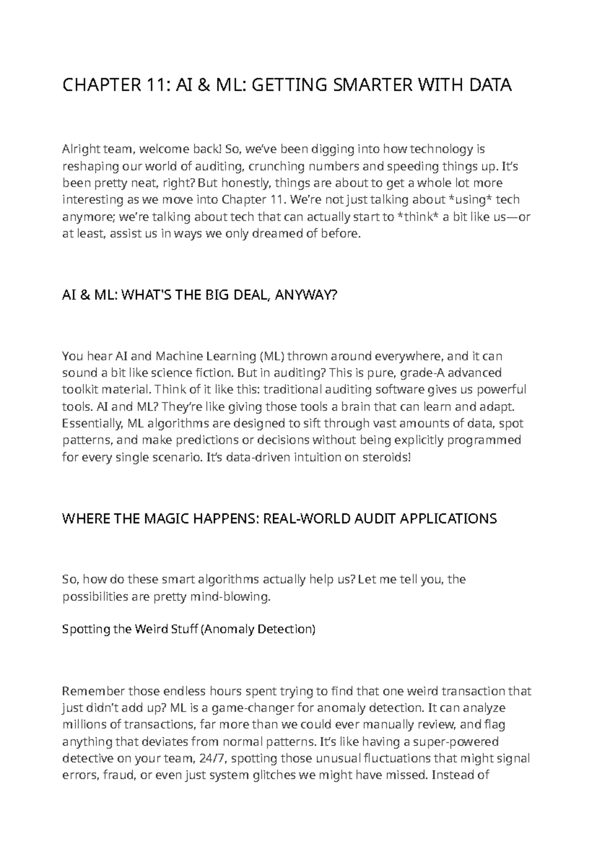 CHAPTER 11: AI & ML in Auditing - Enhancing Efficiency & Insights - Studocu