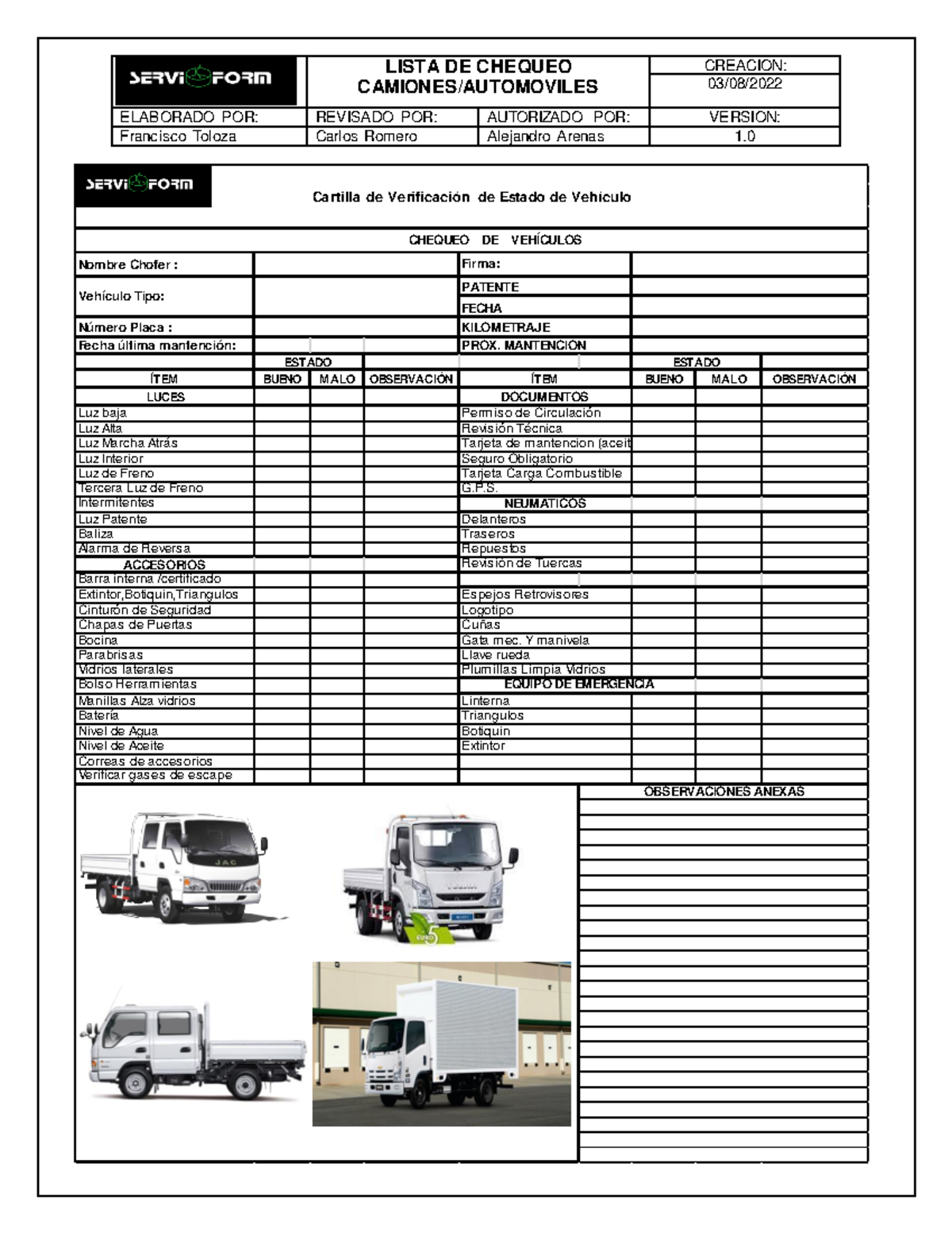 Check LIST Camiones - Lista de Chequeo de Camiones y Automóviles - Studocu