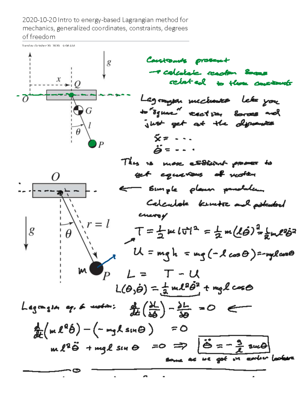 Lecture 17 Intro to energy-based Lagrangian method for mechanics ...