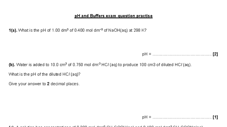 pH and Buffers Exam Questions Practice - OCR 2025 - Studocu