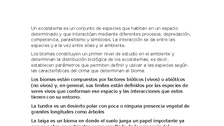 Biomas y Ecosistemas: Interacciones y Características Esenciales - Studocu
