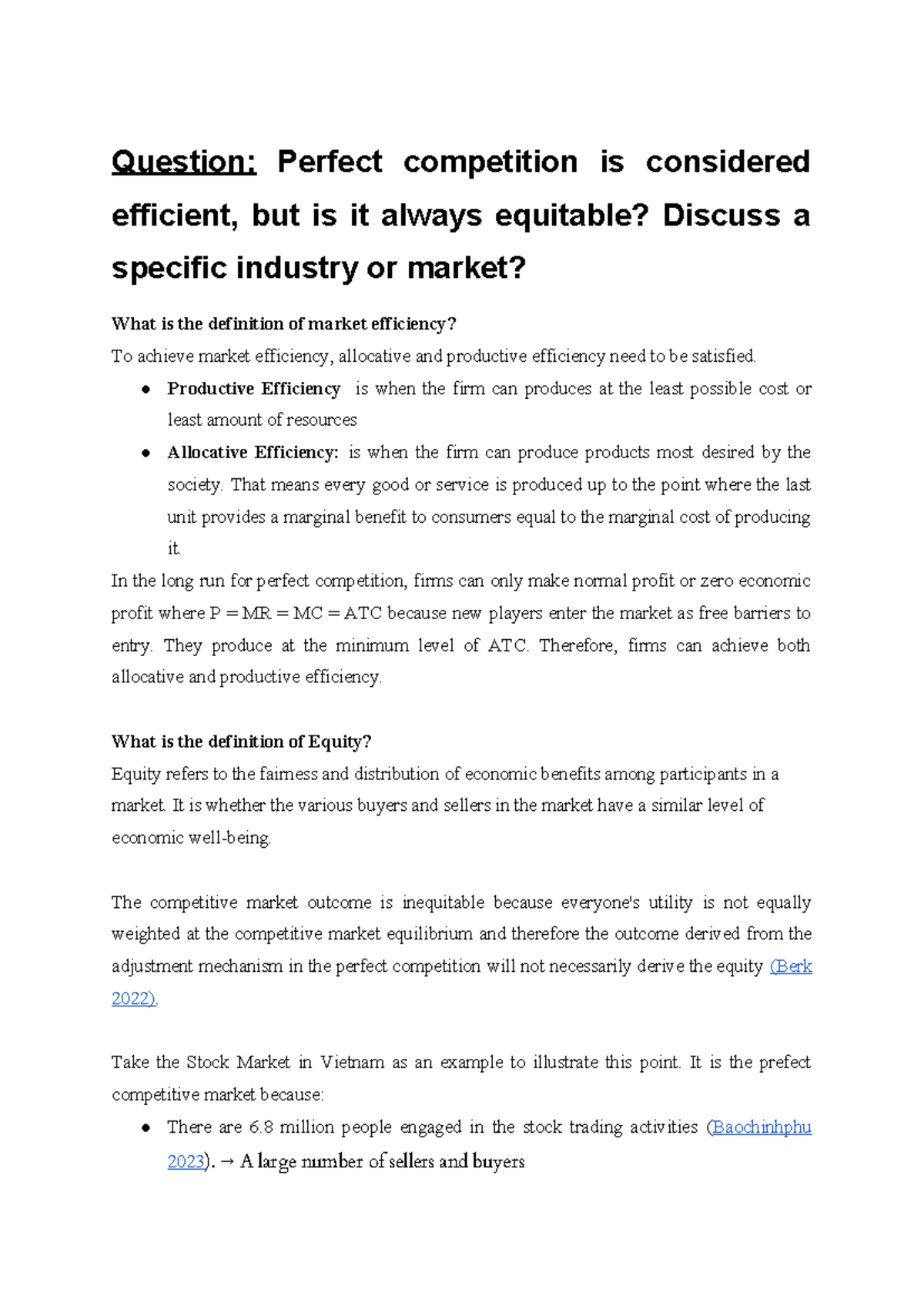 Analysis of Market Efficiency & Equity in Perfect Competition (ECO 101 ...