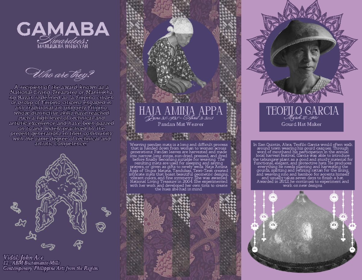 Gamaba Brochure violet - MANLILIKHA NG BAYAN GAMABA Awardees:Awardees ...
