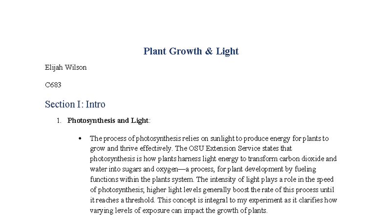 Plant Growth Experiment: Light Color Effects on Growth (C683) - Studocu