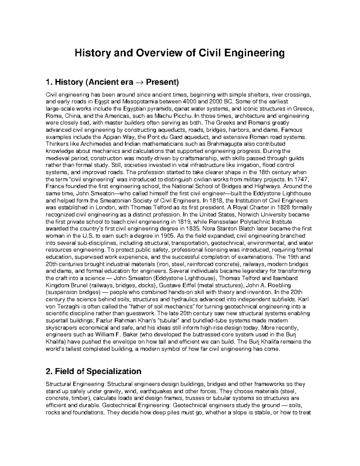 History of Civil Engineering: Ancient to Modern Developments - Studocu