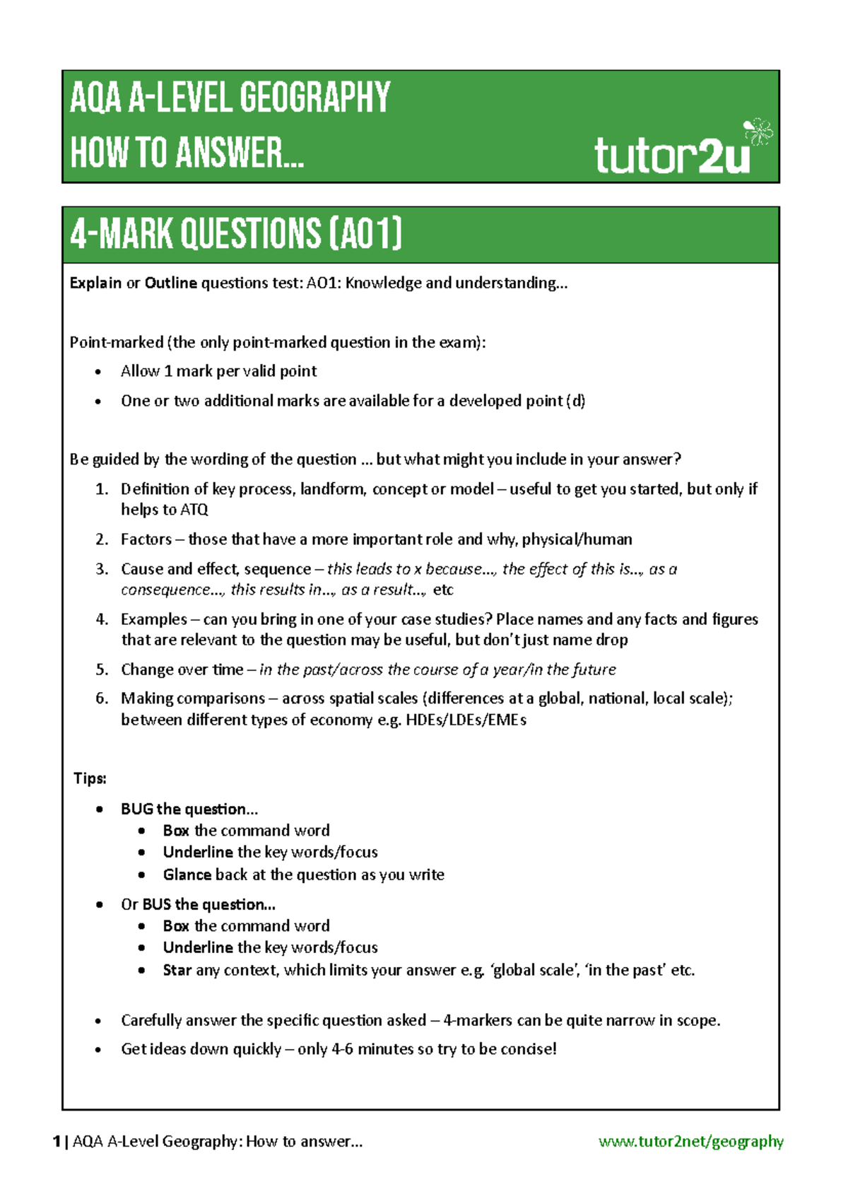 AQA Geography: How to Answer AO1, AO2, and AO3 Questions Guide - Studocu