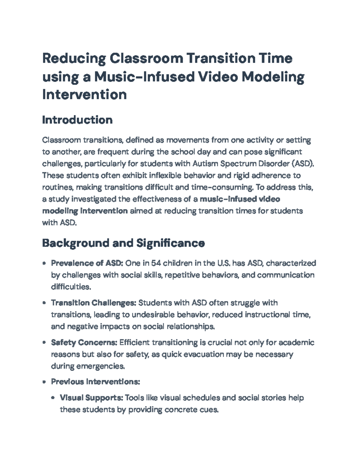 Music-Infused Video Modeling to Reduce Transition Time for ASD Students ...