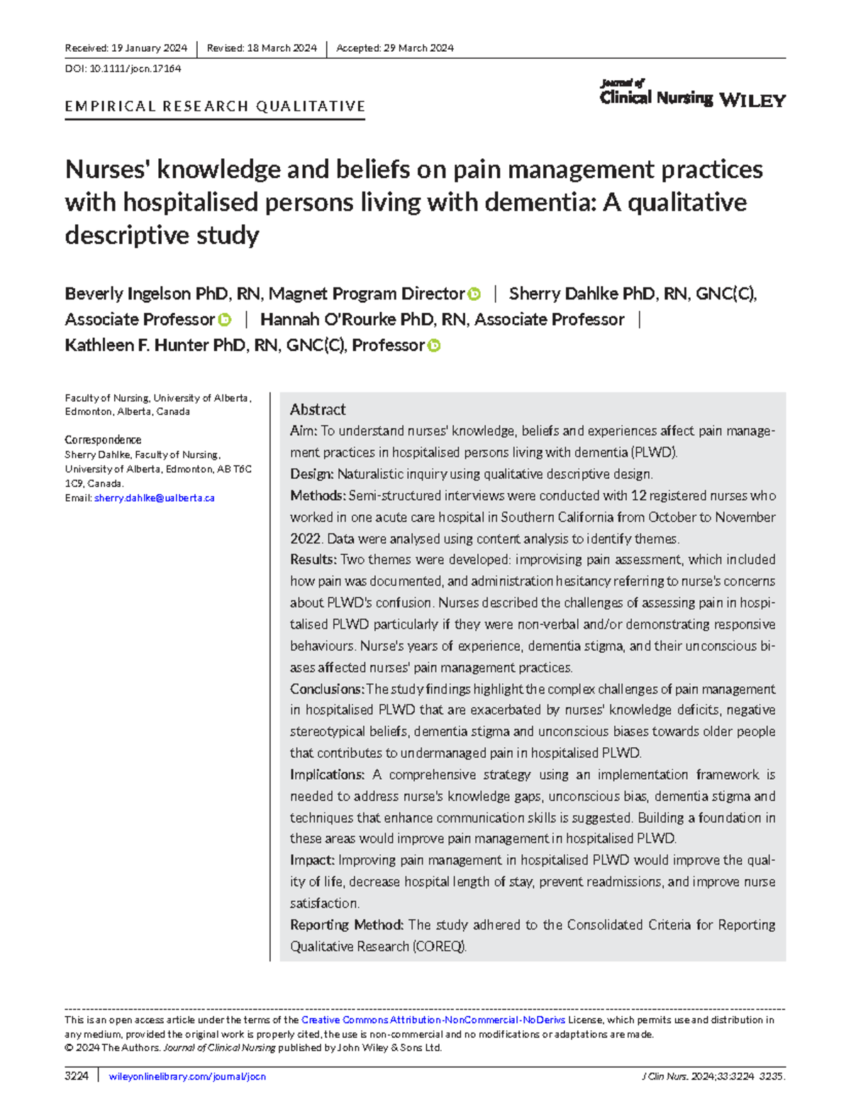 NURS 401: Nurses' Knowledge and Beliefs on Pain Management in ...