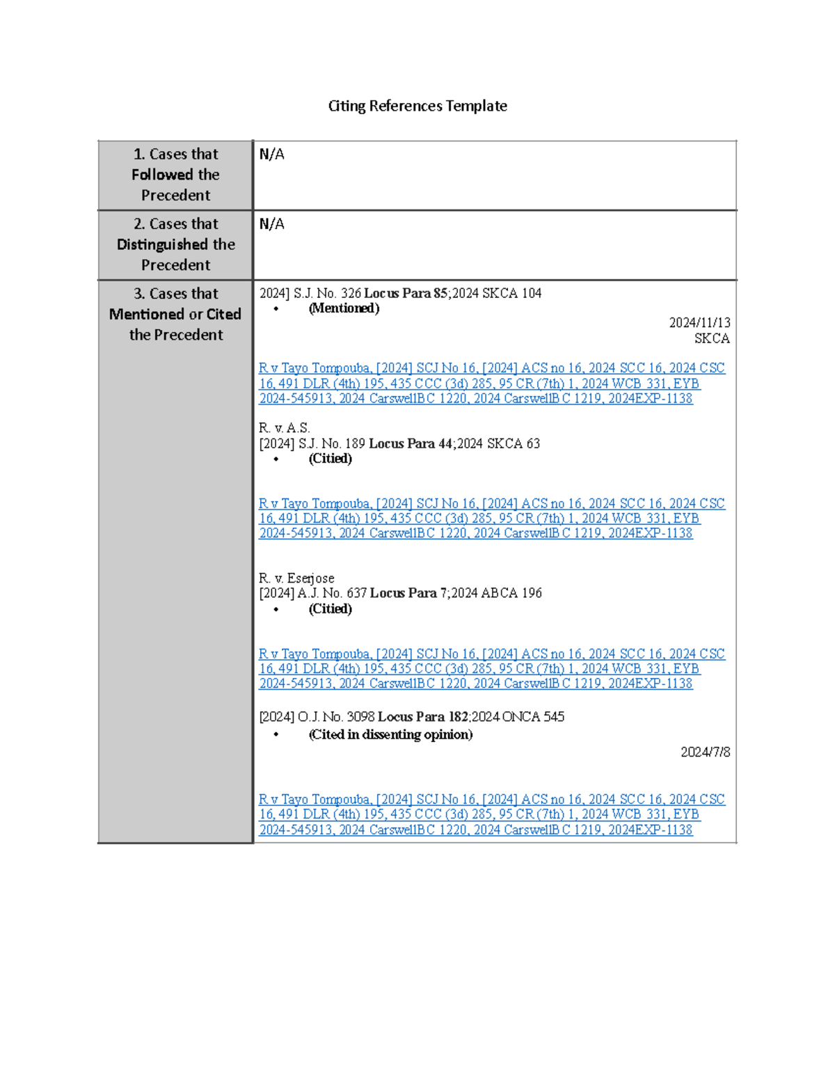 Citing References Template: Precedent Cases Analysis for S.J. No. 326 ...