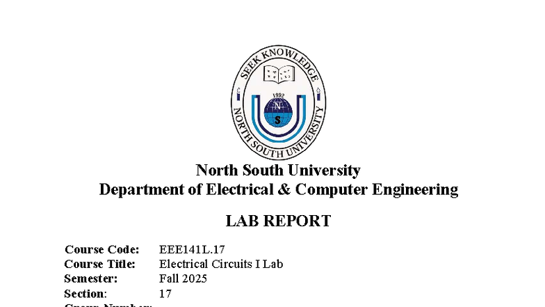 Standard LAB Cover Page (EEE141L.17) - Fundamentals of Electric circuit ...