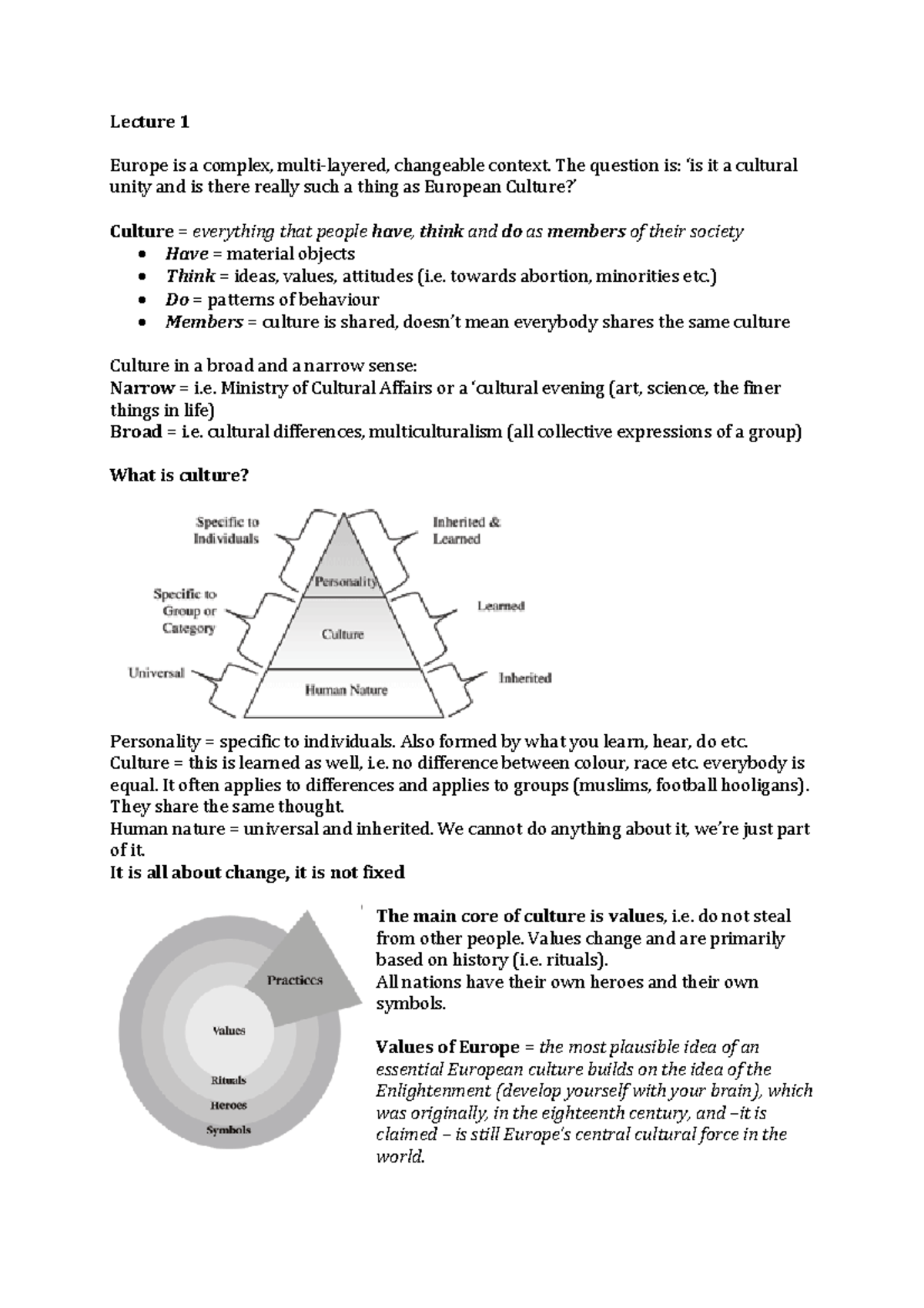 Cultural Dimensions of Europe: Lecture Notes 1-4 (Course Code ...