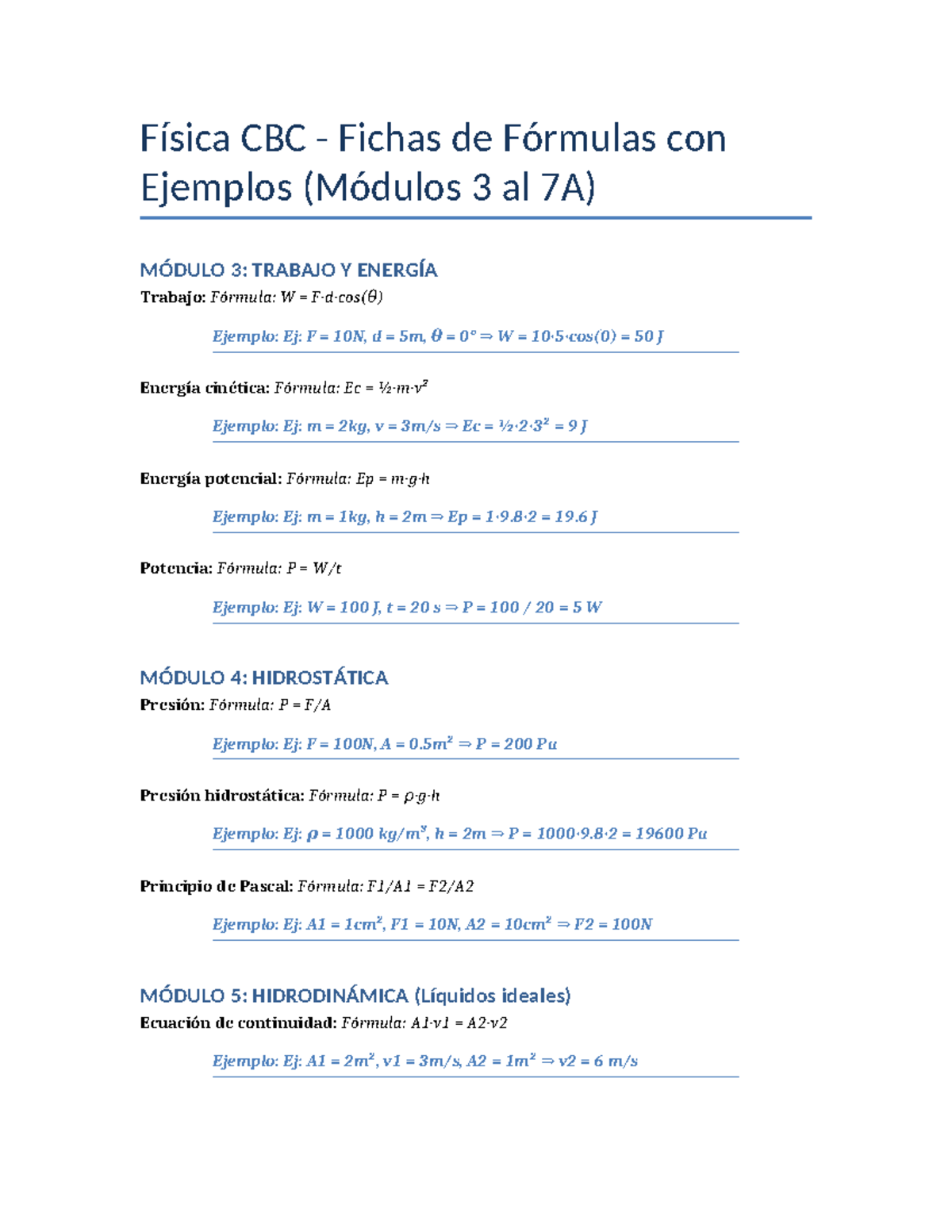 Física CBC: Fichas de Fórmulas y Ejemplos (Módulos 3 a 7A) - Studocu
