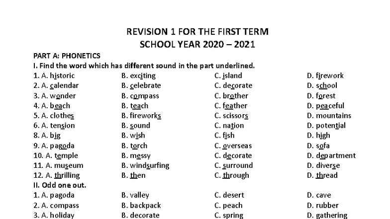 REVISION FOR THE FIRST TERM SCHOOL YEAR 2020-2021 - Studocu