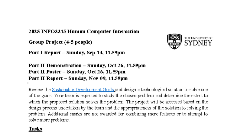 INFO3315 Human-Computer Interaction Group Project Overview 2025 - Studocu