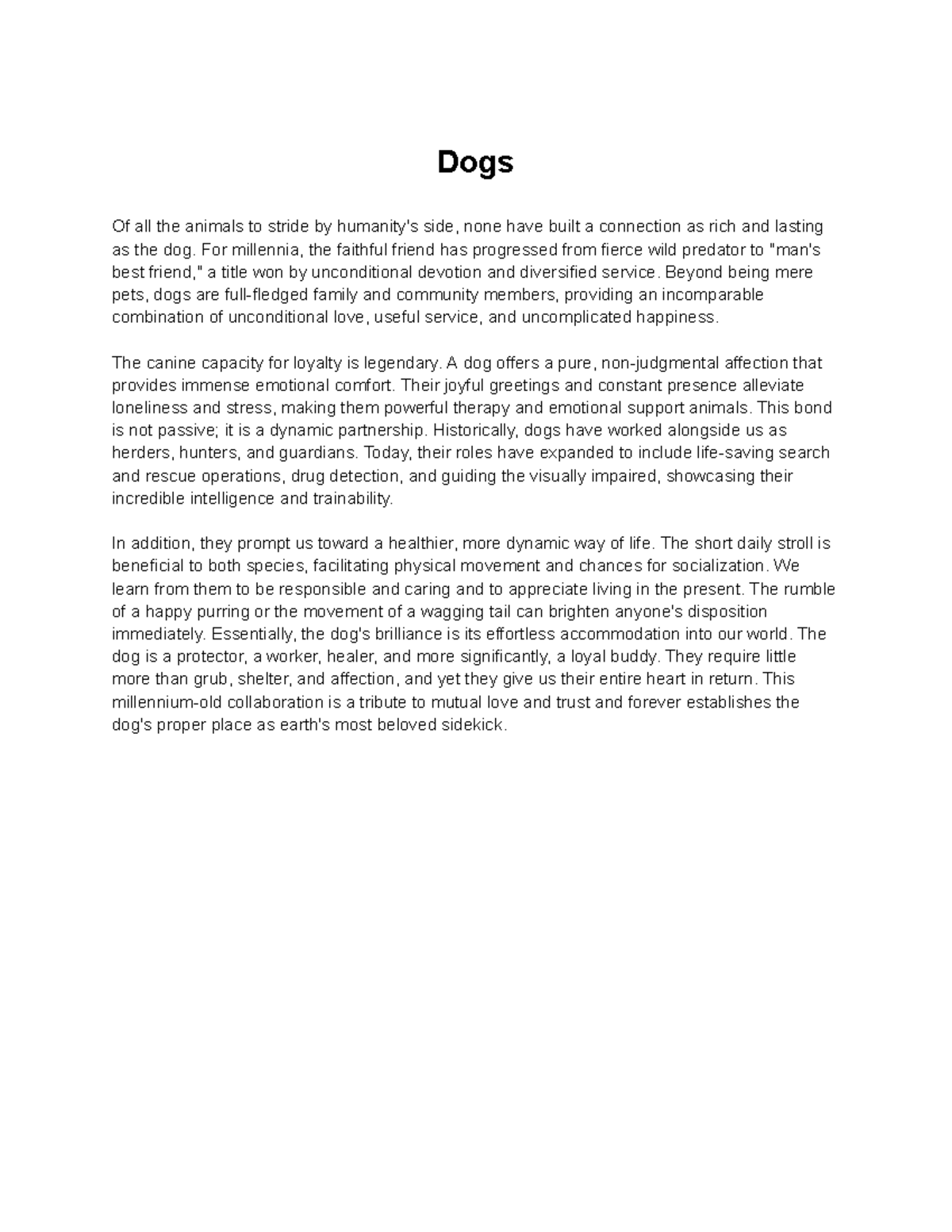 Dogs - Essay on Their Role as Loyal Companions and Helpers - Studocu