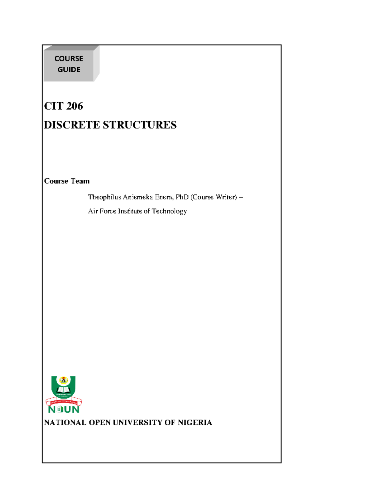 CIT 206 Discrete Structures Course Guide and Overview - Studocu