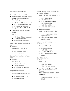 Expanded Test1 Formula Sheet and Explanations - Comprehensive Formula ...