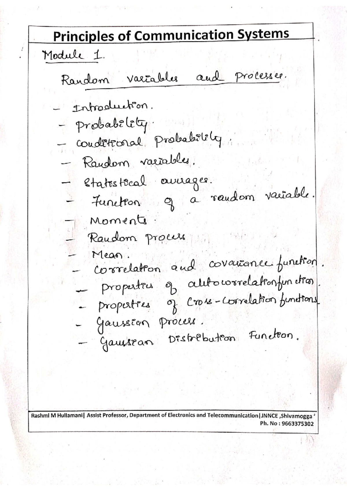 Module 1: Principles of Communication Systems (PCS) - Random Variables ...