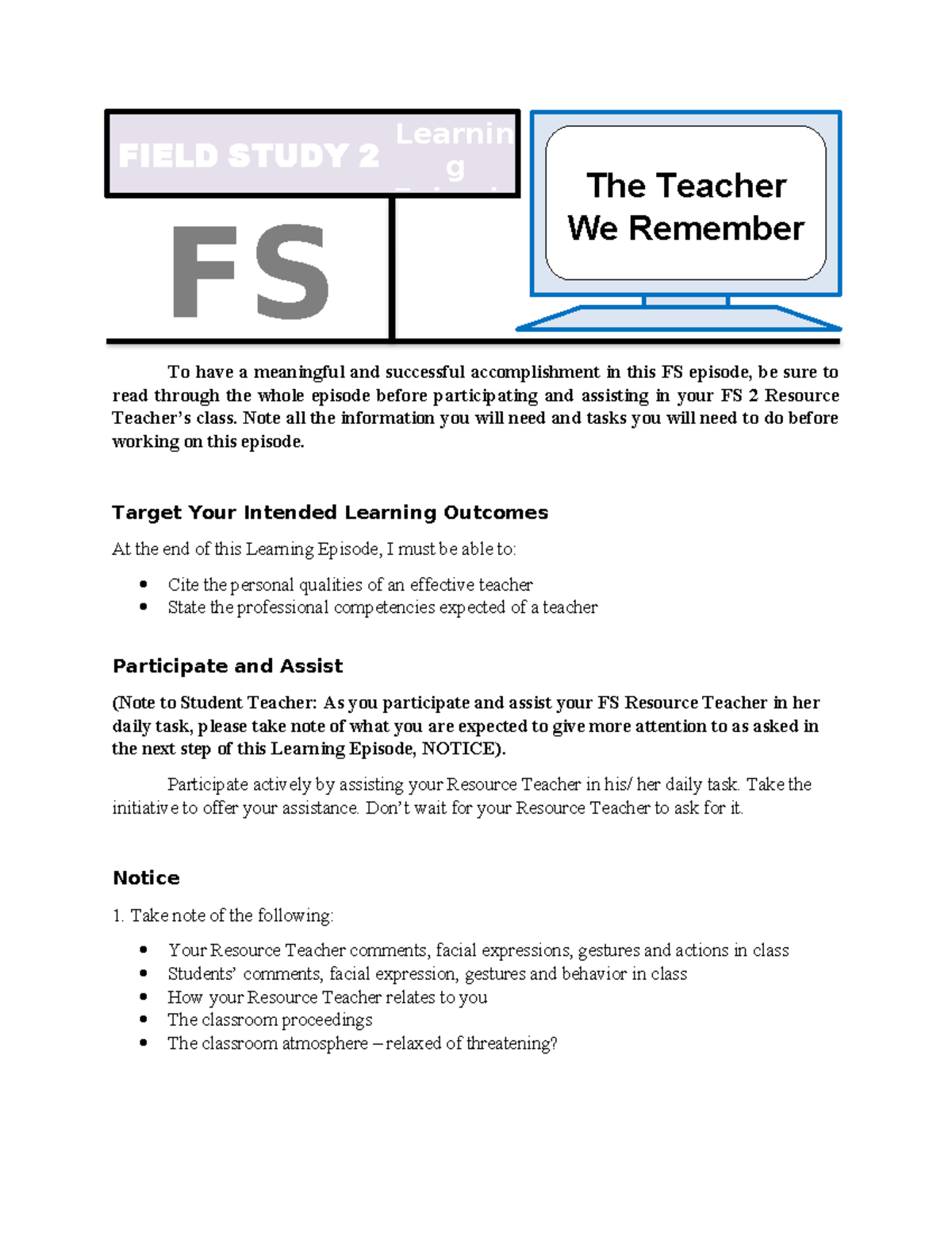 Field Studies 2: Understanding Effective Teaching Competencies - Studocu
