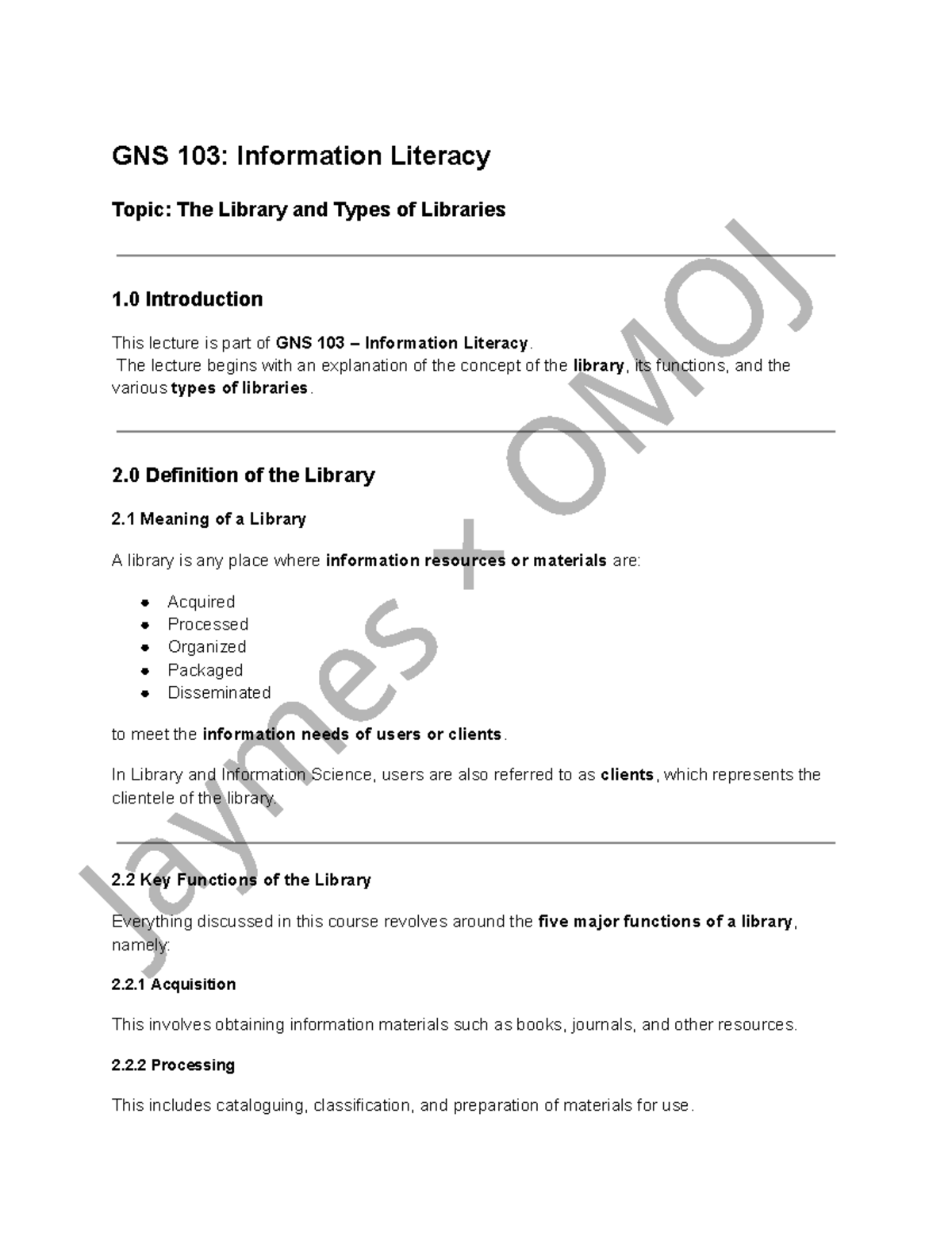 GNS 103: Lecture on Library Functions and Types - Studocu