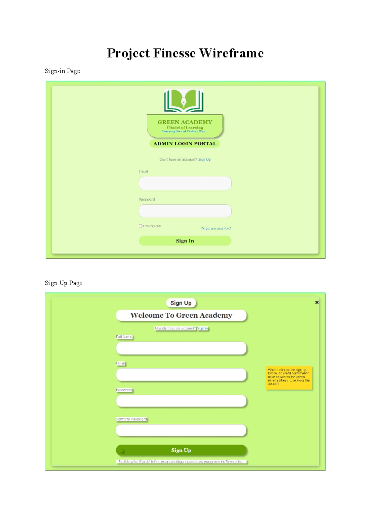 Project Finesse Wireframe: Sign Up & Admin Dashboard Pages - Studocu