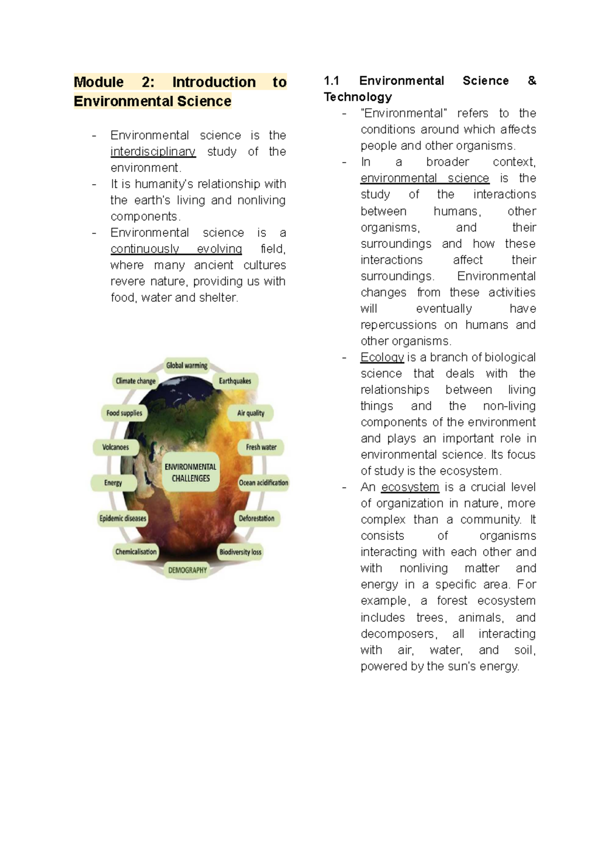 SCIE 101: Module 2 - Intro to Environmental Science Concepts - Studocu