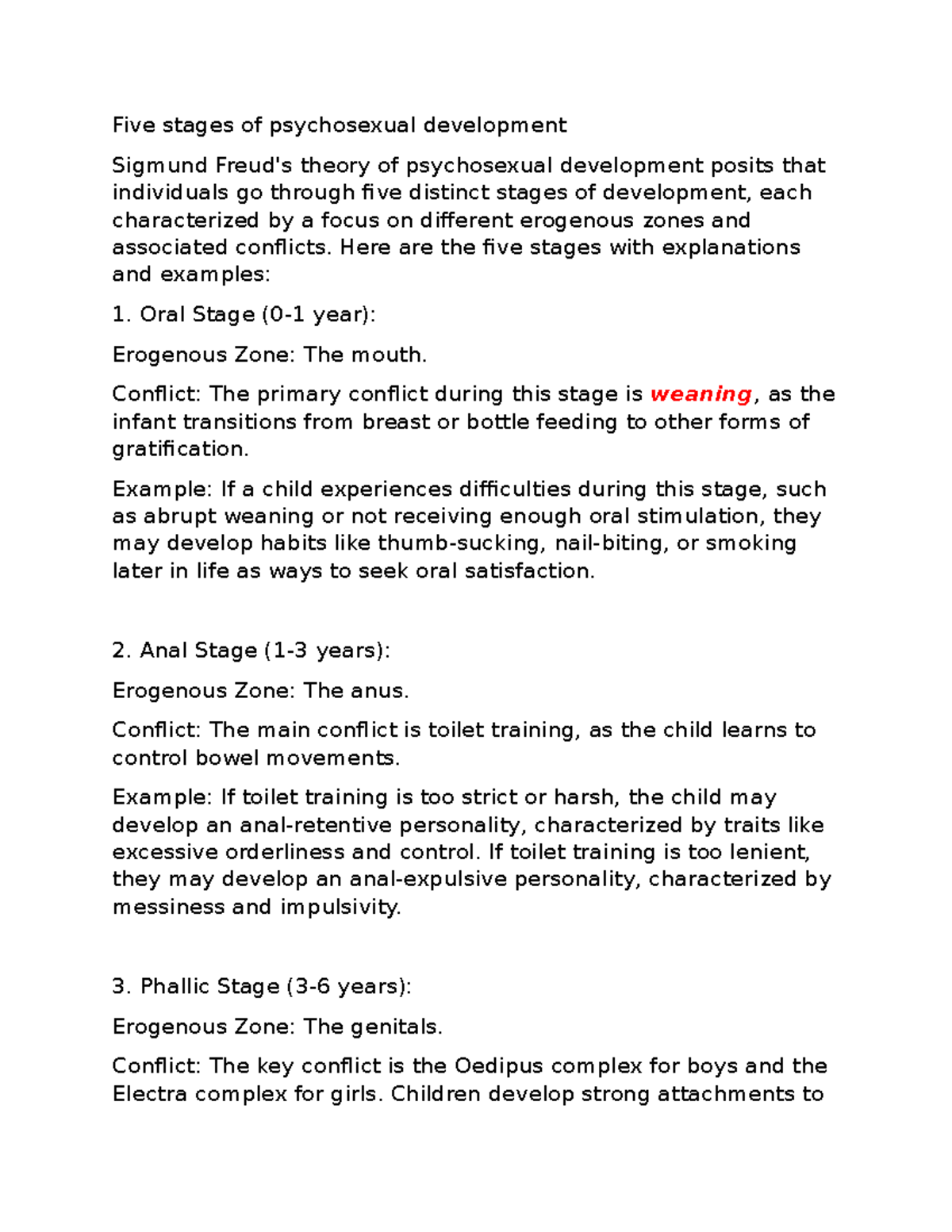 Five stages of psychosexual development - Here are the five stages with ...