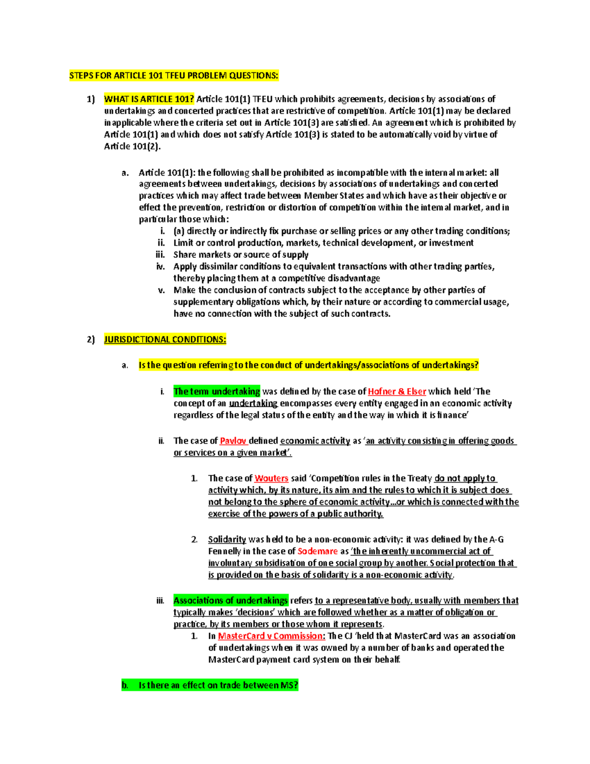 Steps FOR Article 101 TFEU Problem Questions - STEPS FOR ARTICLE 101 ...