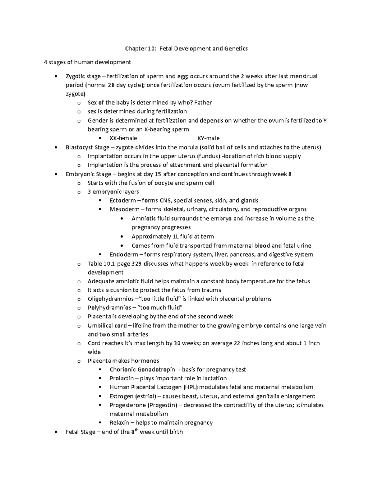 Chapter 10: Fetal Development & Genetics Overview - Studocu