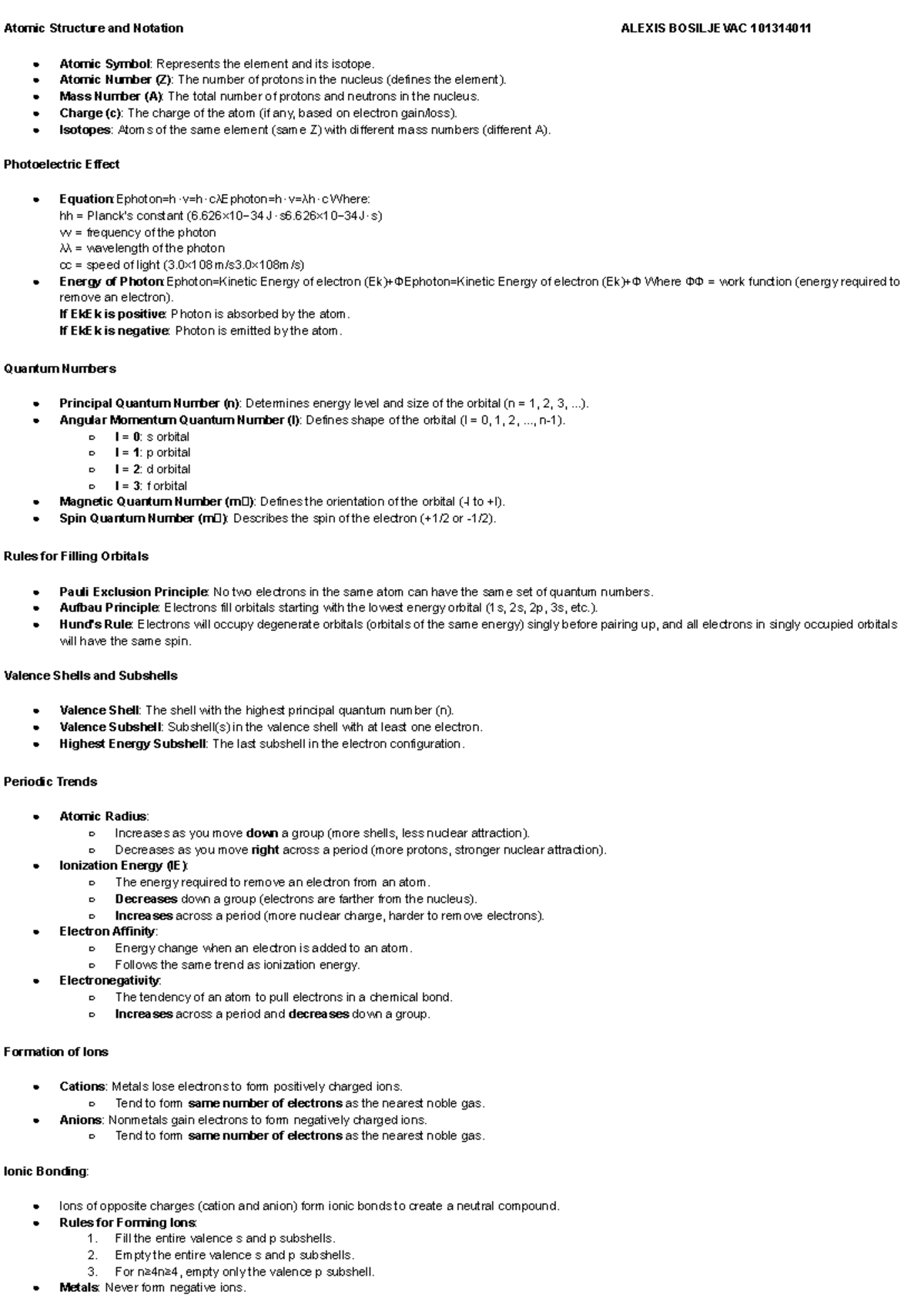 Chemistry 101: Final Cheat Sheet on Atomic Structure & Notation - Studocu