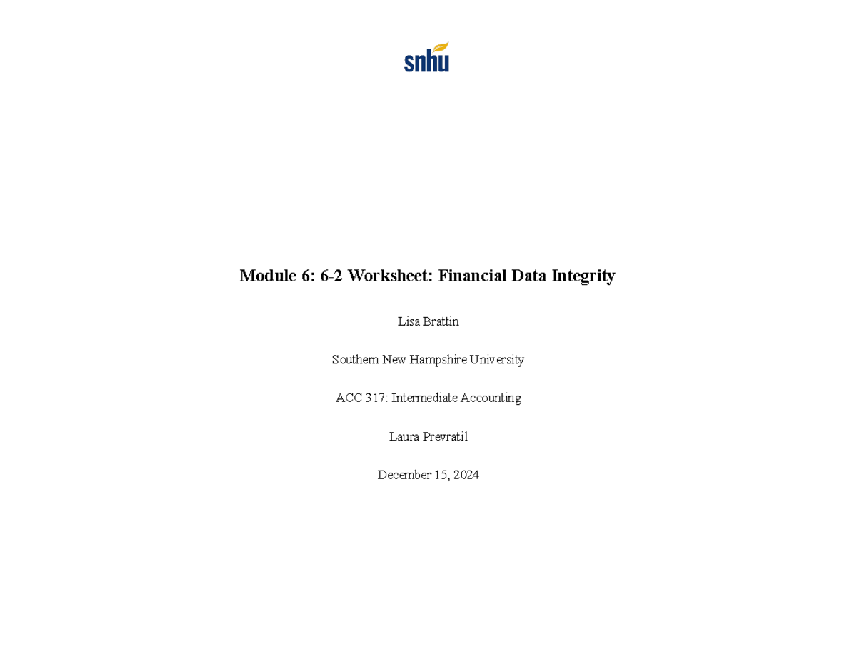 ACC 317 Module 6: Financial Data Integrity Worksheet - Studocu