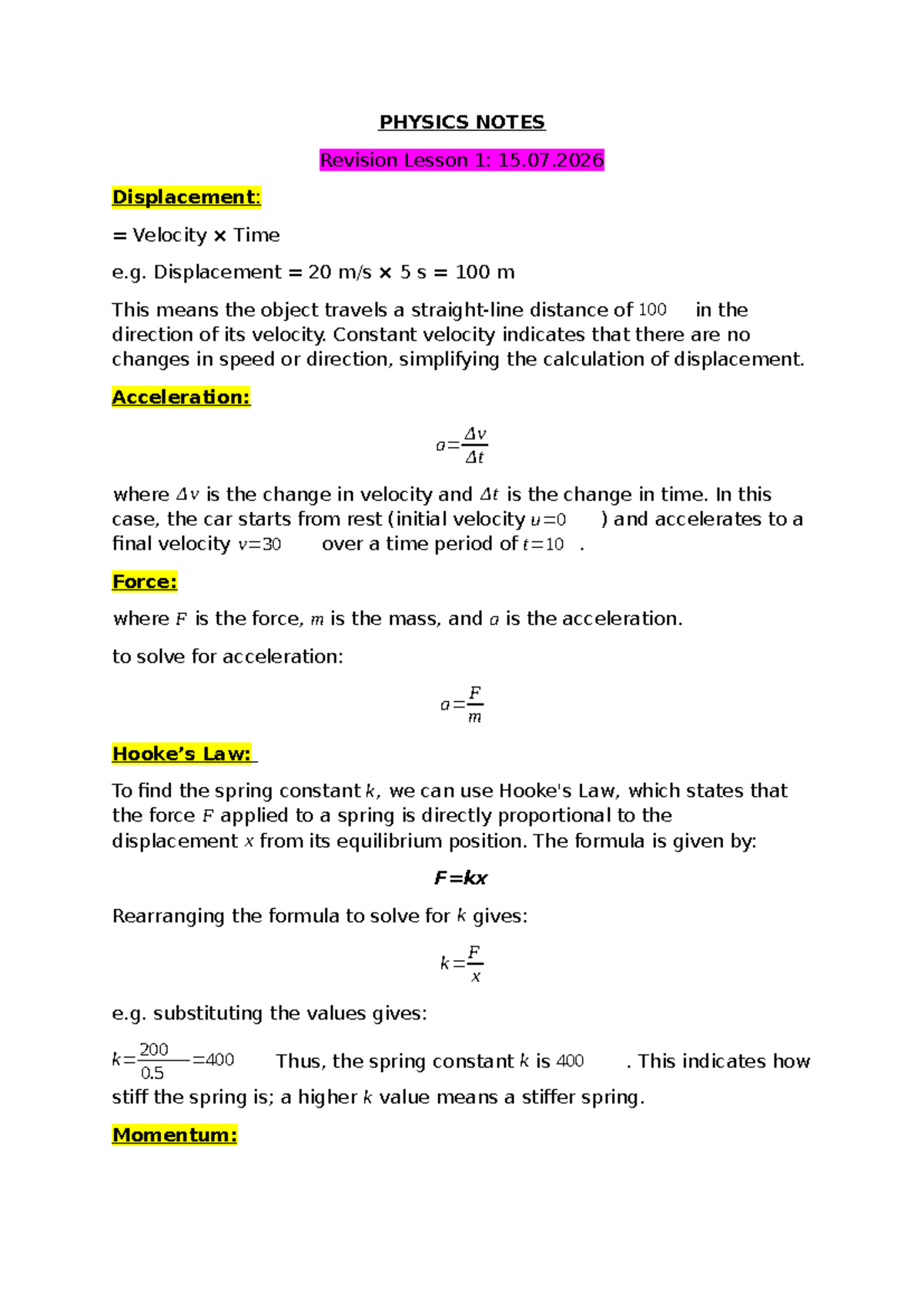 PHYSICS 101 Term 3 Revision: Lesson 1 - Displacement & Forces - Studocu
