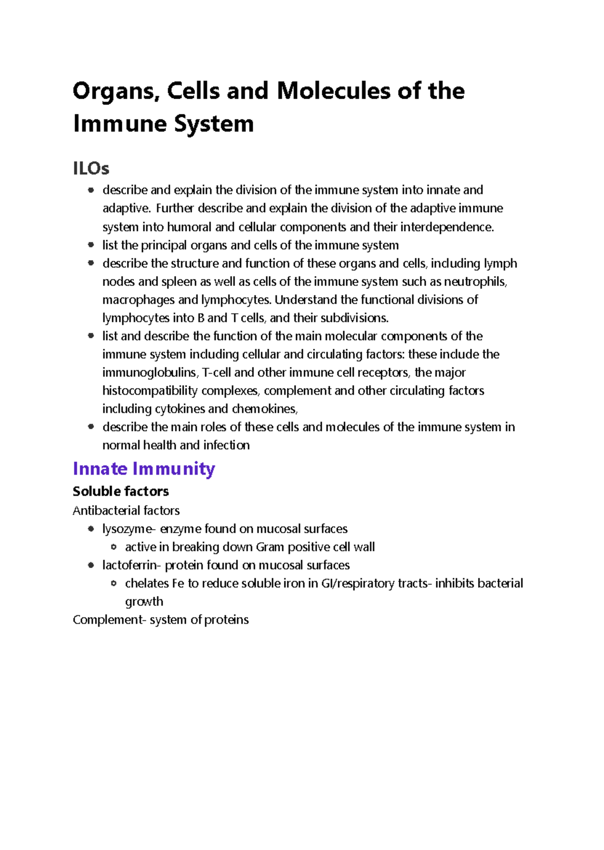 Organs, Cells and Molecules of the Immune System - Organs, Cells and ...