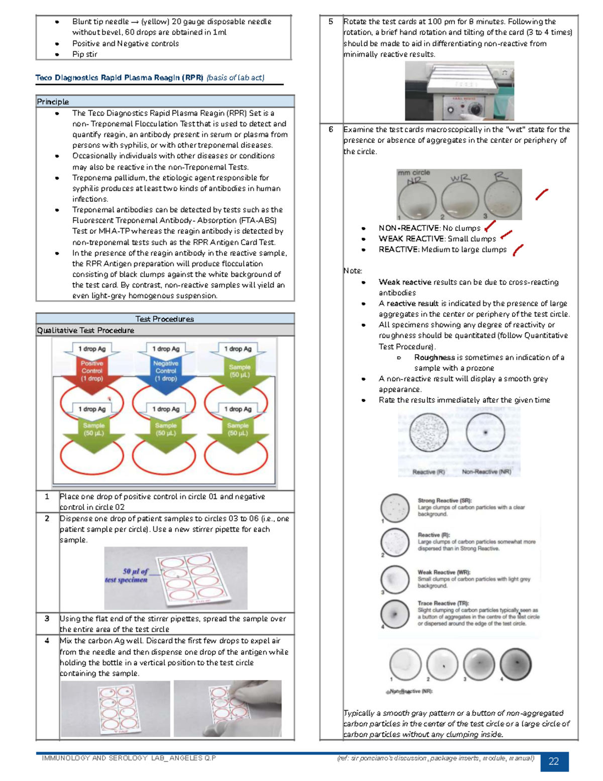 RPR Test Procedure and Interpretation - IMMUNOLOGY AND SEROLOGY LAB ...