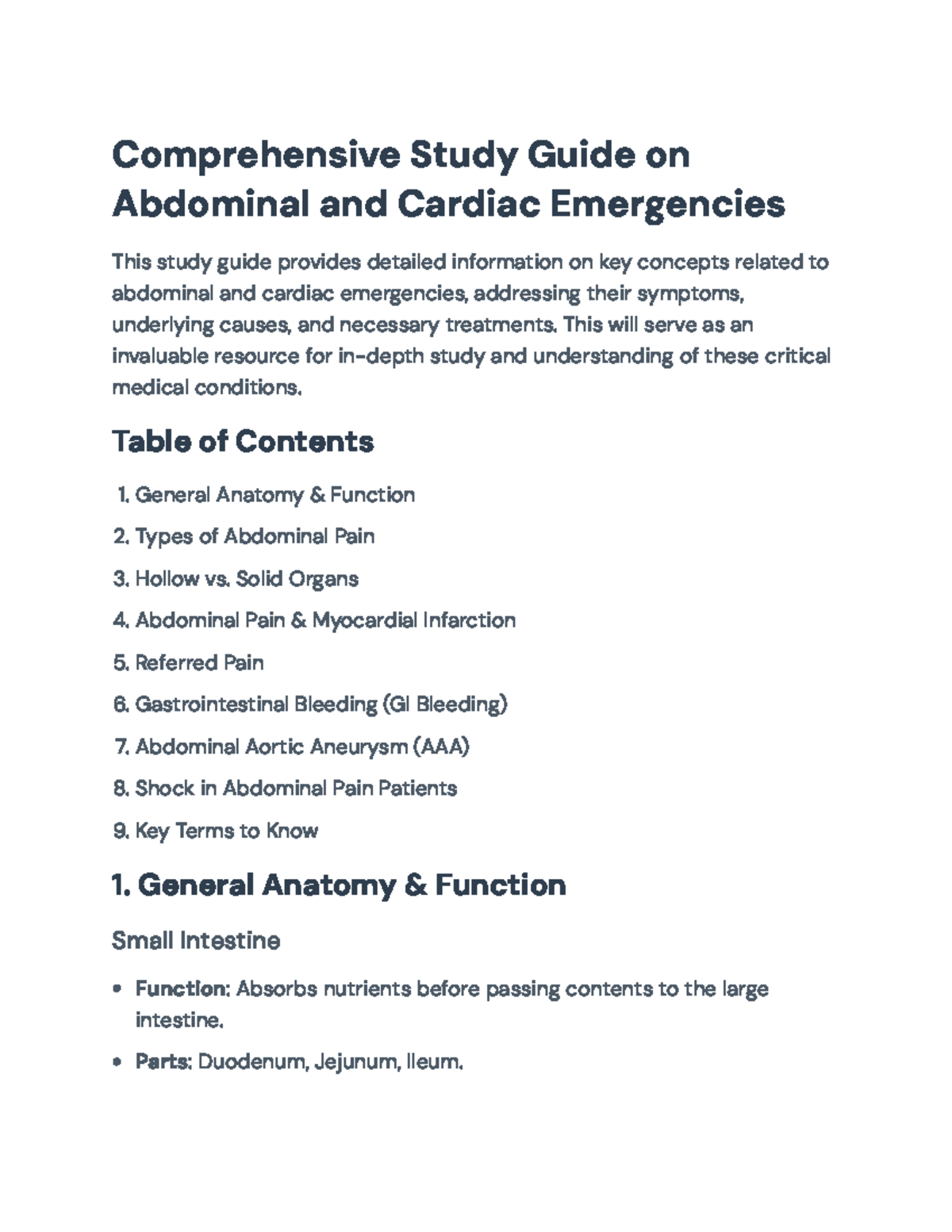 Comprehensive Study Guide on Abdominal & Cardiac Emergencies - This ...