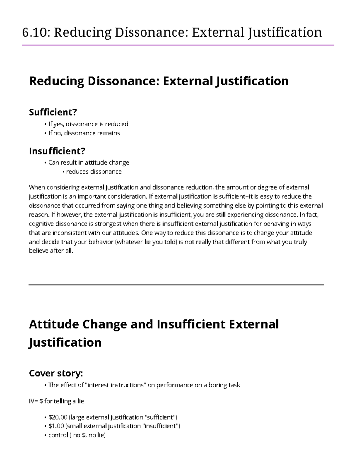 Cognitive Dissonance & External Justification: Study Overview - Studocu