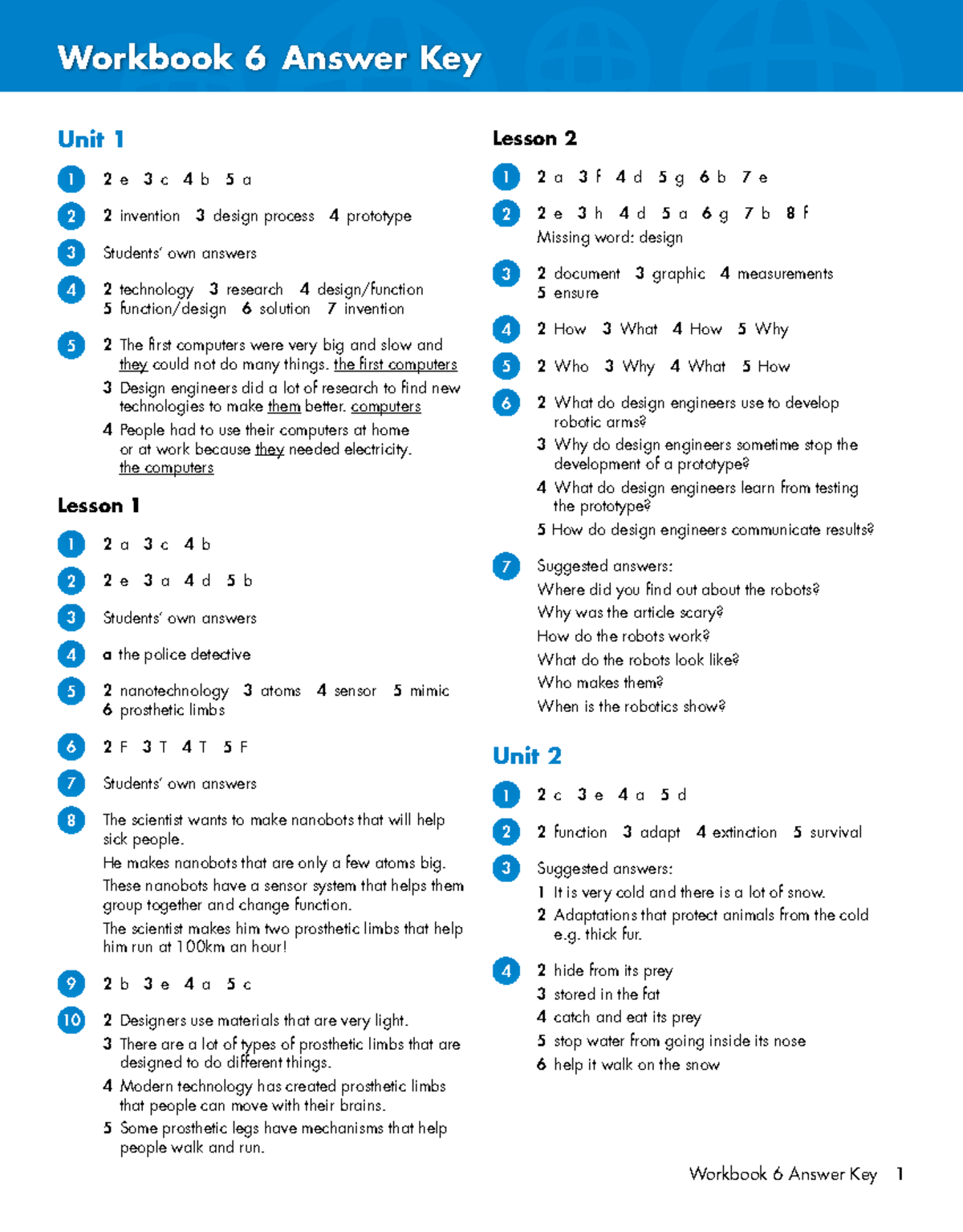 Big Science Workbook 6 Answer Key: Unit 1-9 Solutions - Studocu