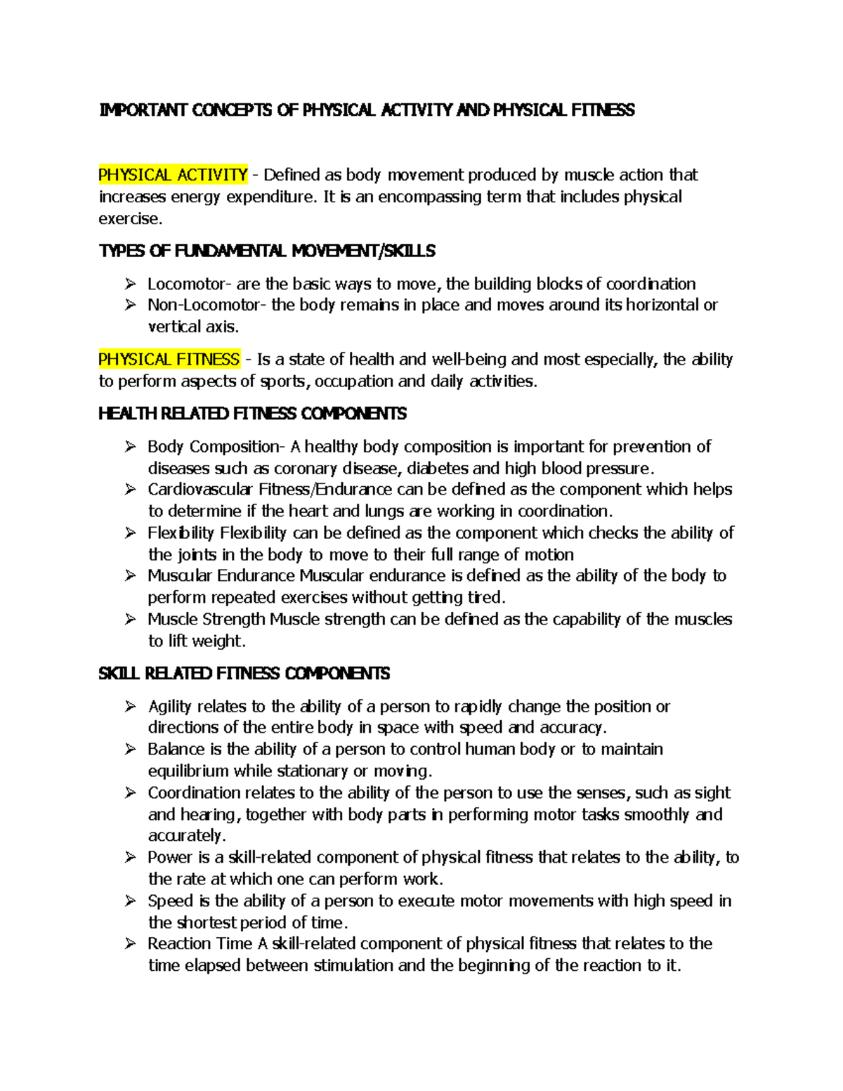 Important Concepts OF Physical Activity AND Physical Fitness ...