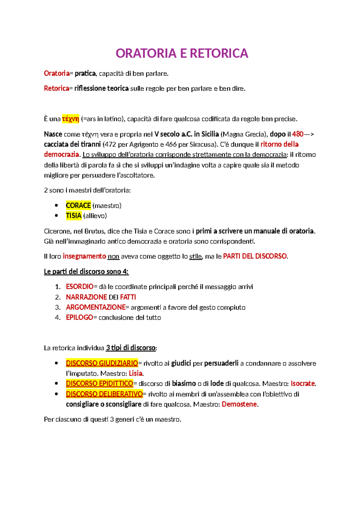 Oratoria e Retorica: Appunti Completi su Lisia e le Regole del Discorso ...