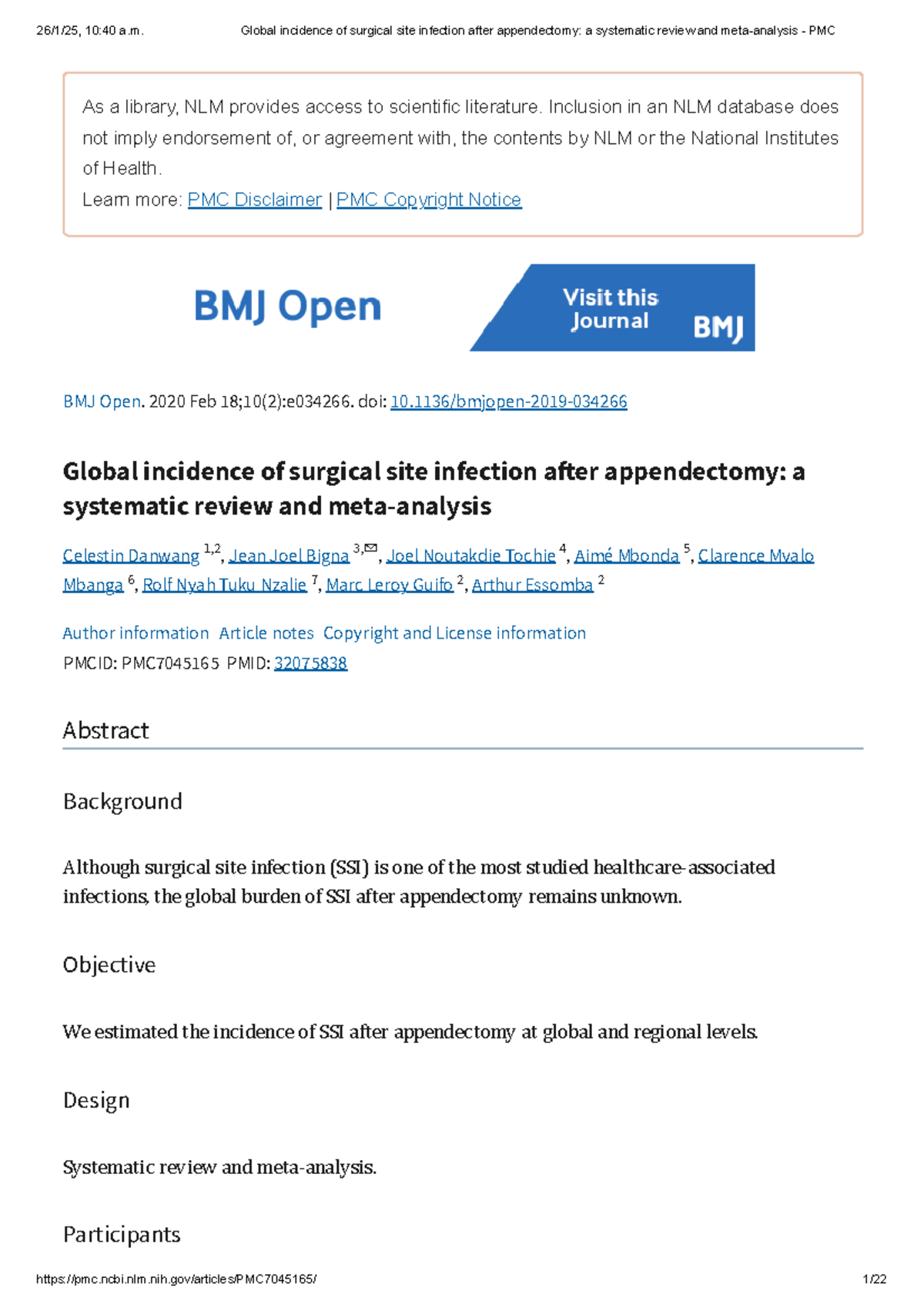 Global Incidence of Surgical Site Infection After Appendectomy: A ...