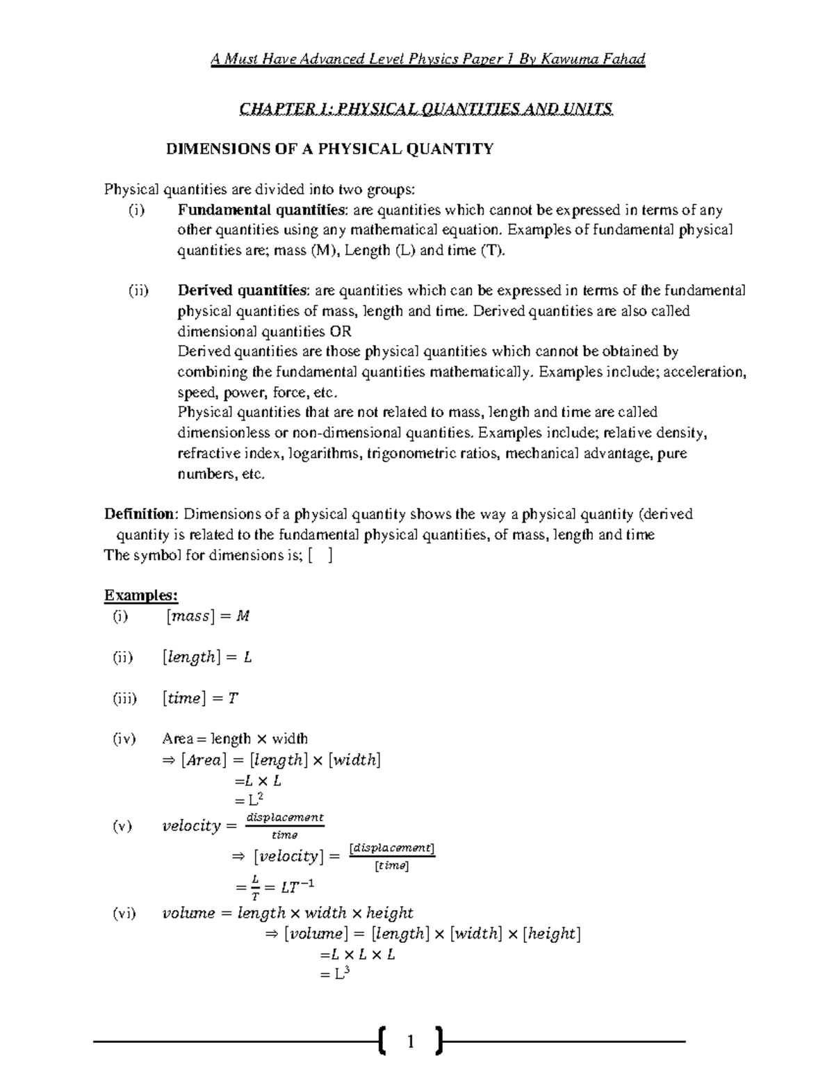 Physical Quantities - Physics 1 - CHAPTER 1: PHYSICAL QUANTITIES AND ...