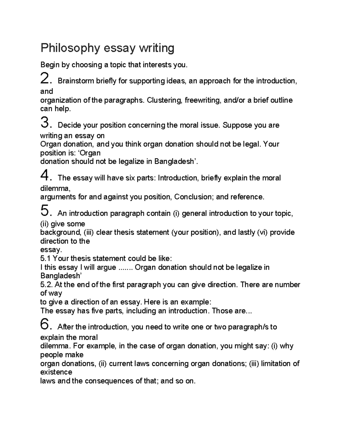 Philosophy Essay Writing: Organ Donation Debate (PHIL 101) - Studocu