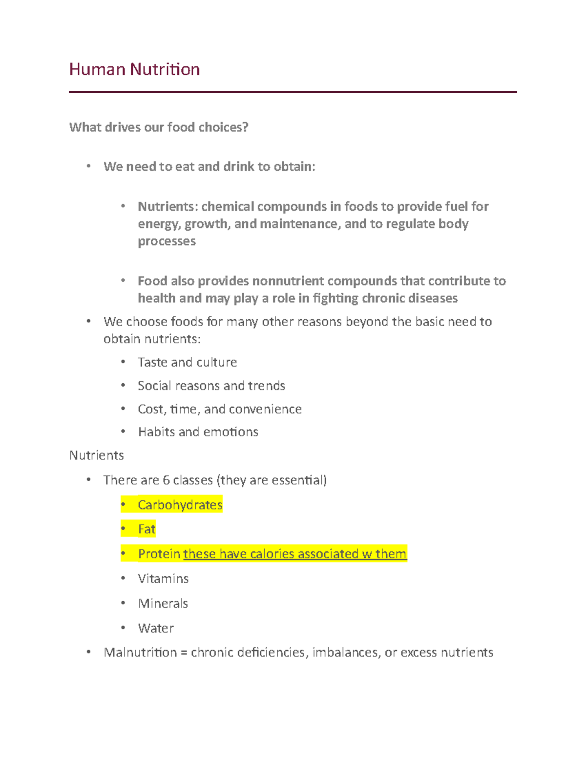 Ch 1 Human Nutrition - Lecture Notes on Food Choices & Nutrients - Studocu