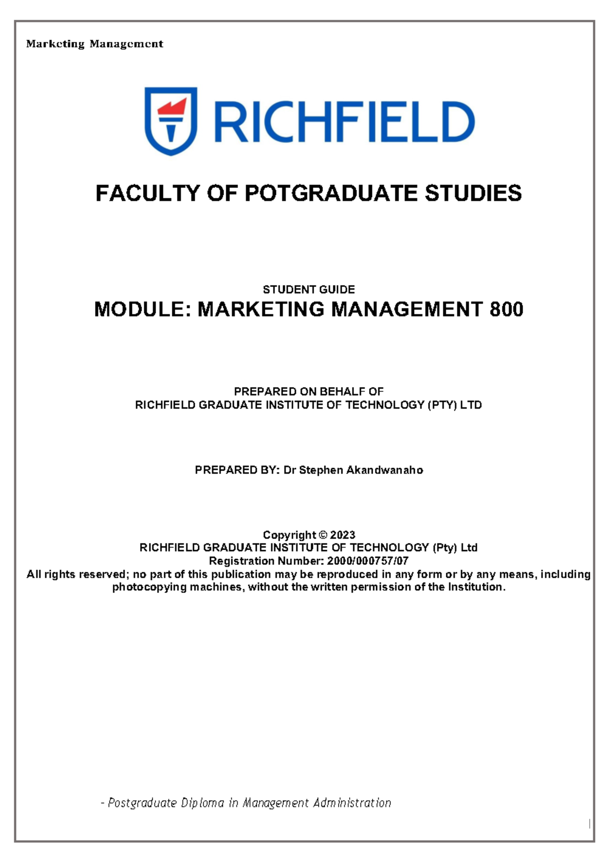 Marketing Management 800: Comprehensive Study Guide for PGDM - Studocu