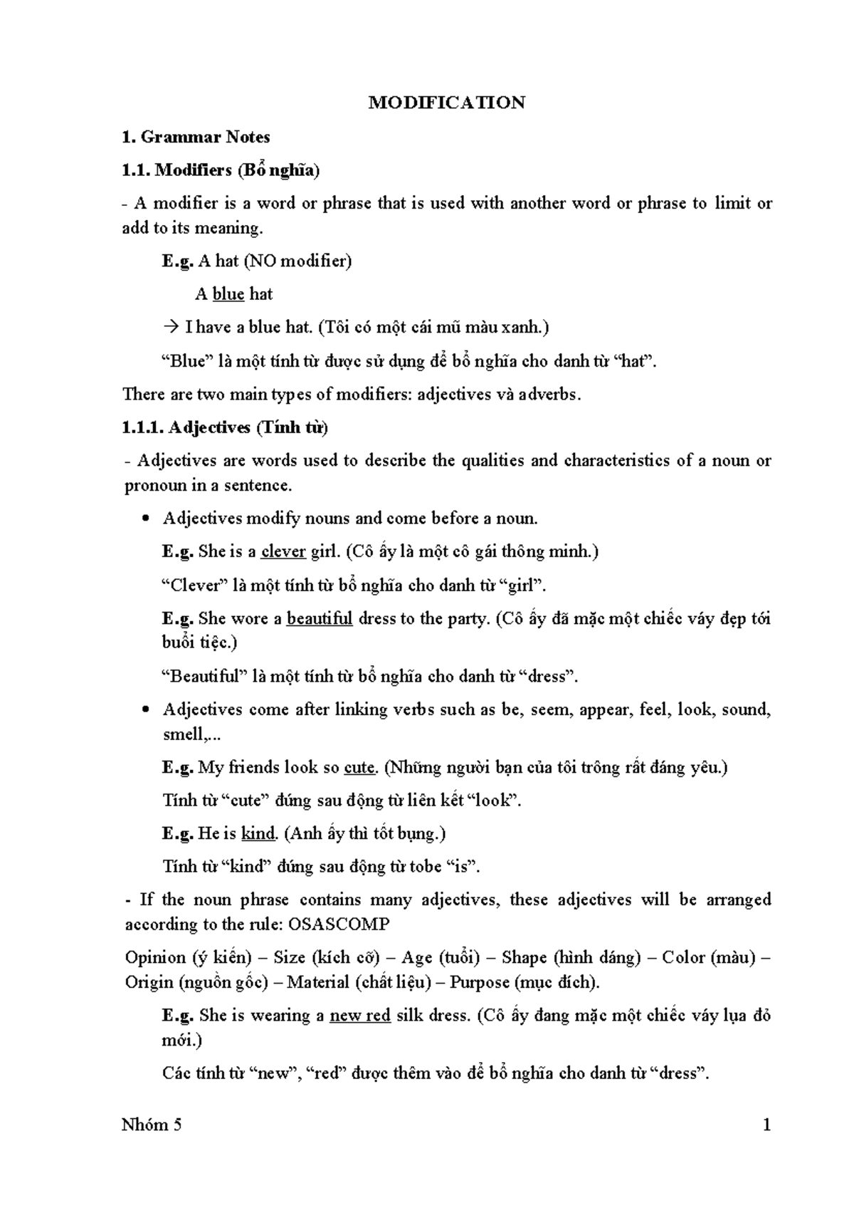 TOEIC 3 - Grammar Notes on Modifiers and Complements - Studocu
