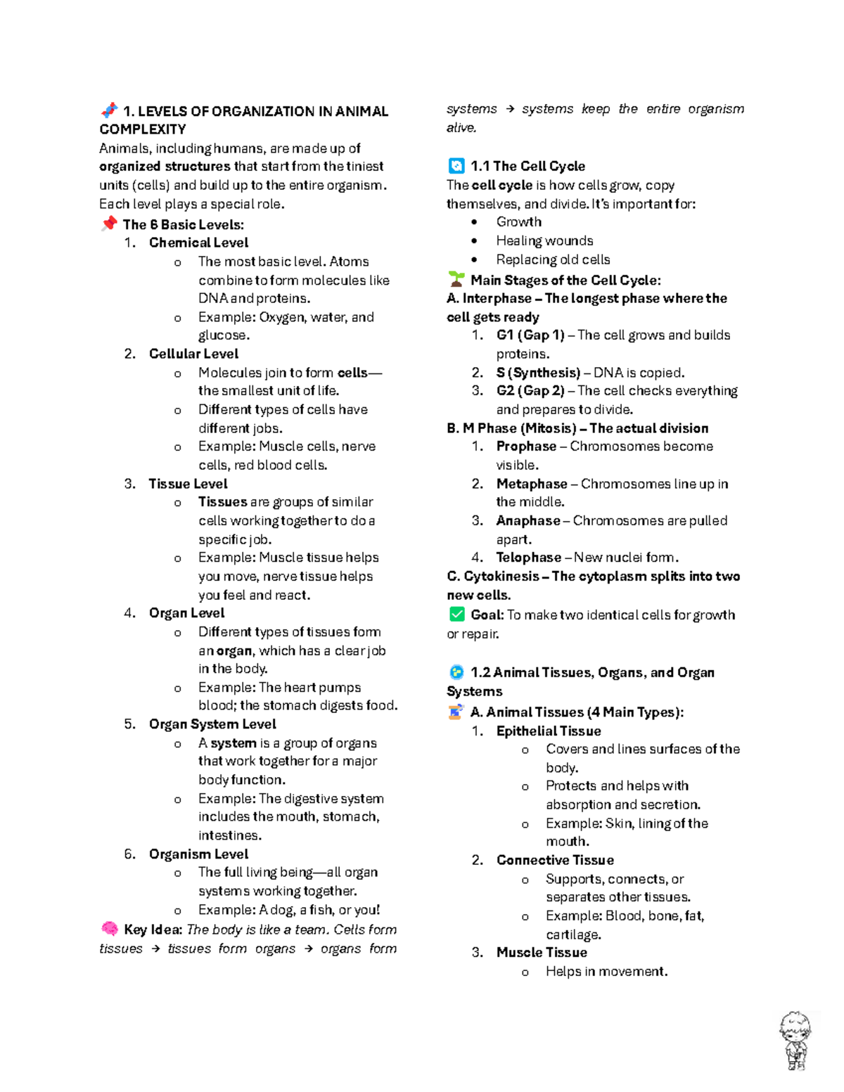 Zoo Summarised Readings (Topic 1) - 1. LEVELS OF ORGANIZATION IN ANIMAL ...