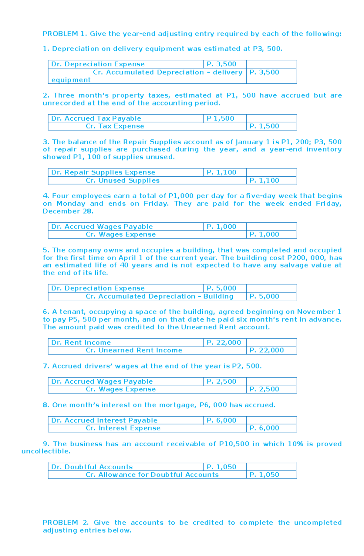Year-End Adjusting Entries for ACCT 101: Sample Problems - Studocu