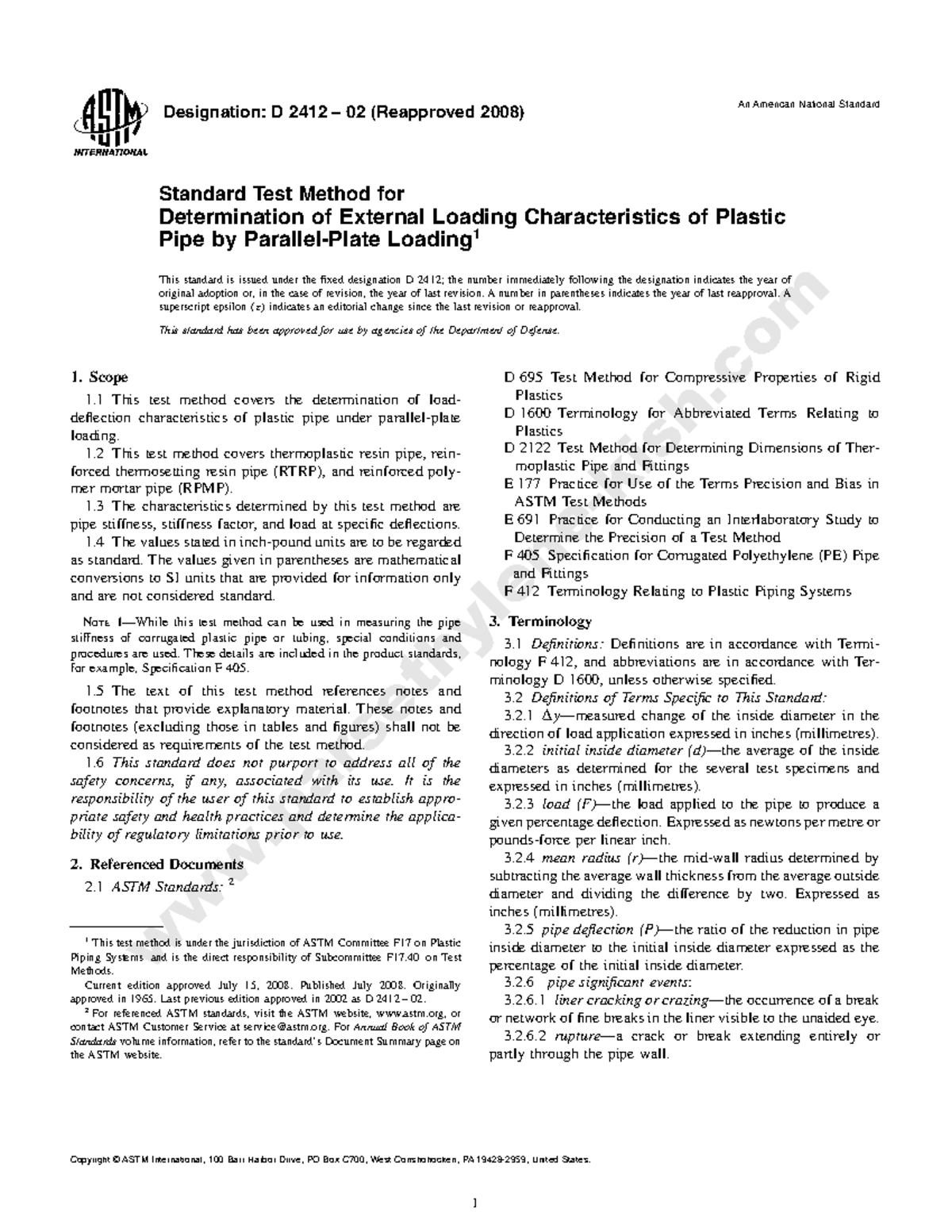ASTM D2412-2008: Standard Test Method for Plastic Pipe Loading ...
